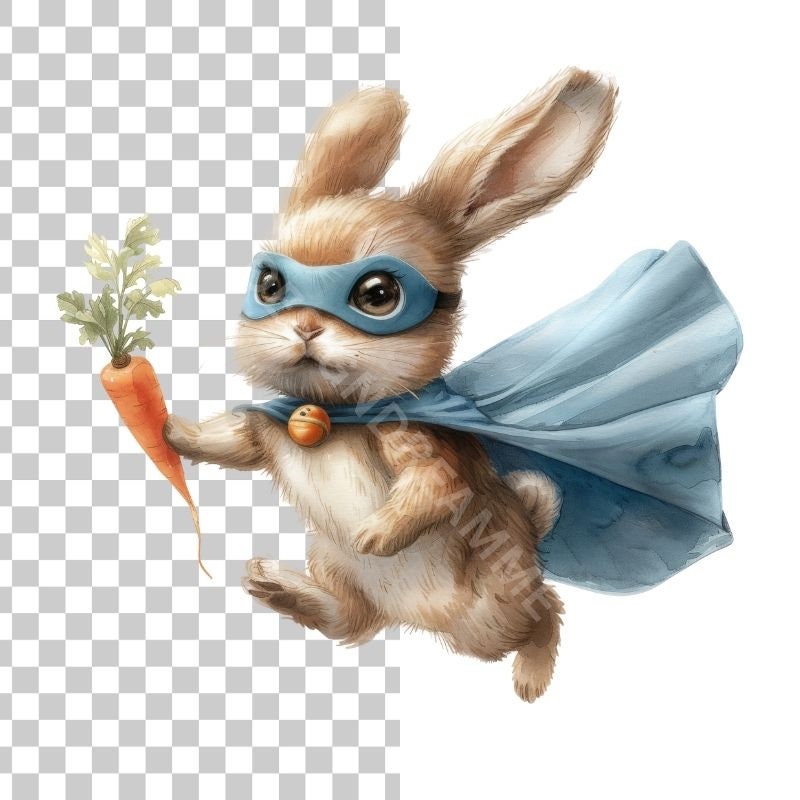 20 Carrot Bunnies Adventure PNG Superhero Bunny Sticker Rabbit Nursery ...