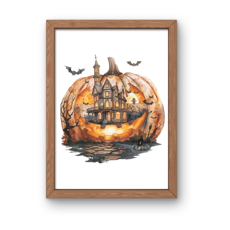 Watercolor Jack-o-lantern Haunted House Clipart Set, 24 PNG Files for ...