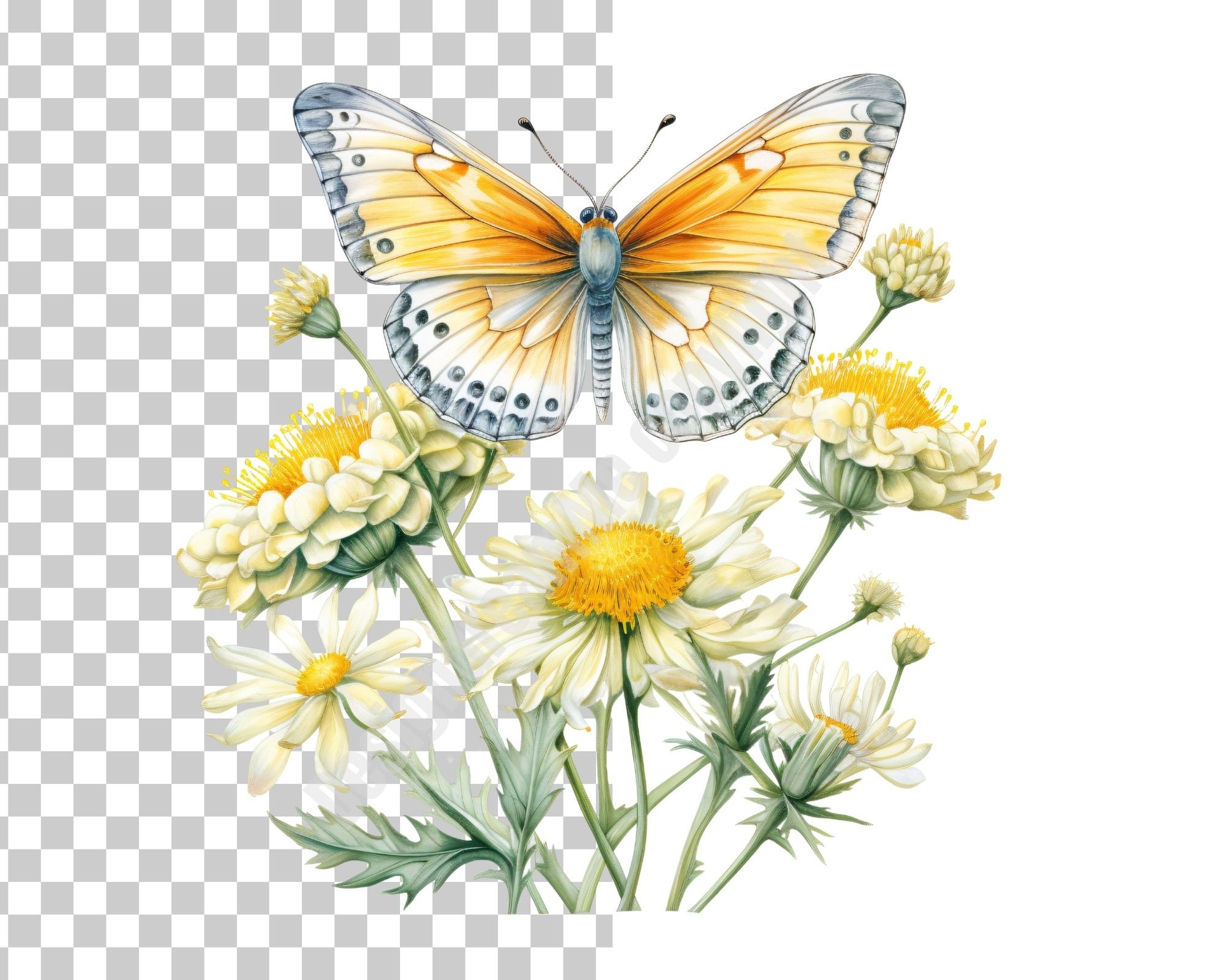 Watercolor Butterfly Flowers Clipart: Nursery Art PNG (digital Download ...