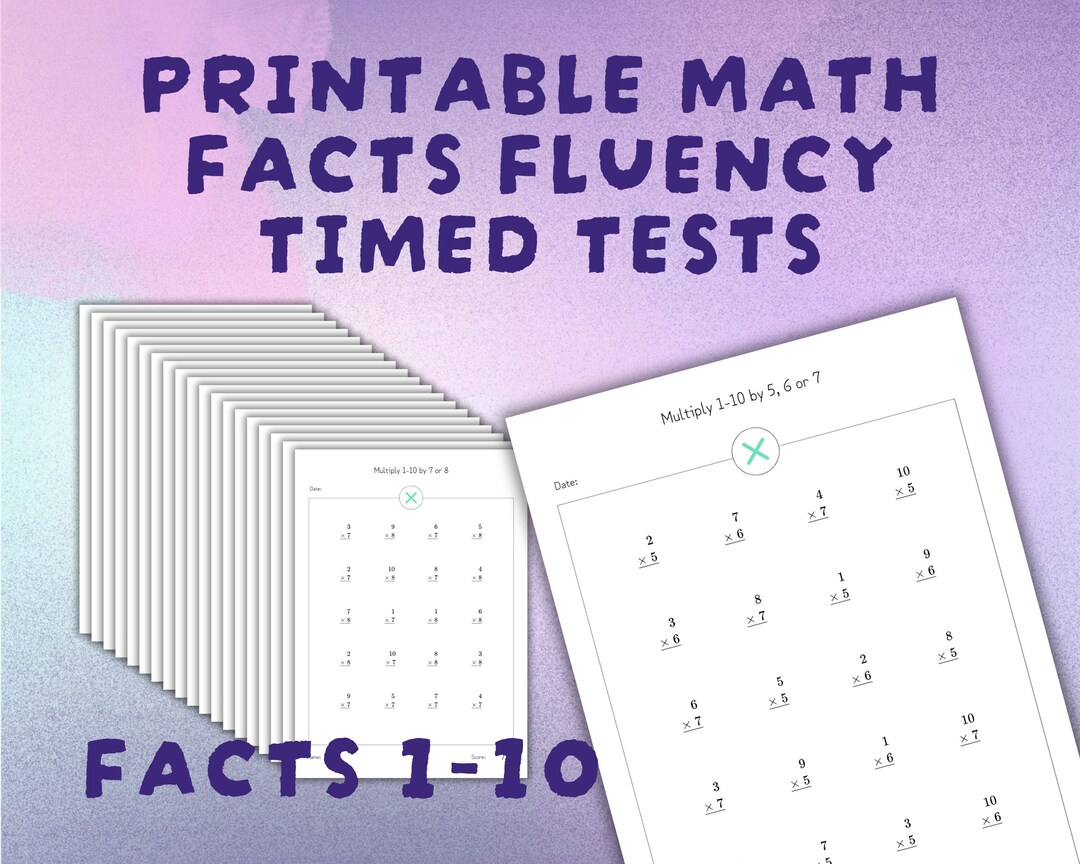 Printable Math Facts Fluency Timed Tests Facts 1-10 - Etsy