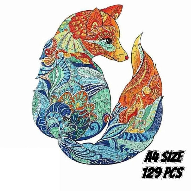 Animal Wooden Jigsaw Puzzle Unique Shape Pieces - Panda - Elephant, Fox ...