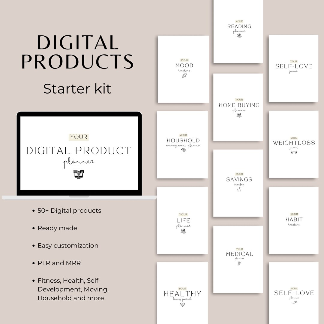 PLR and MRR Digital Products Starter Kit Bundle | 50+ Products | Canva Ready Made | Customize ...