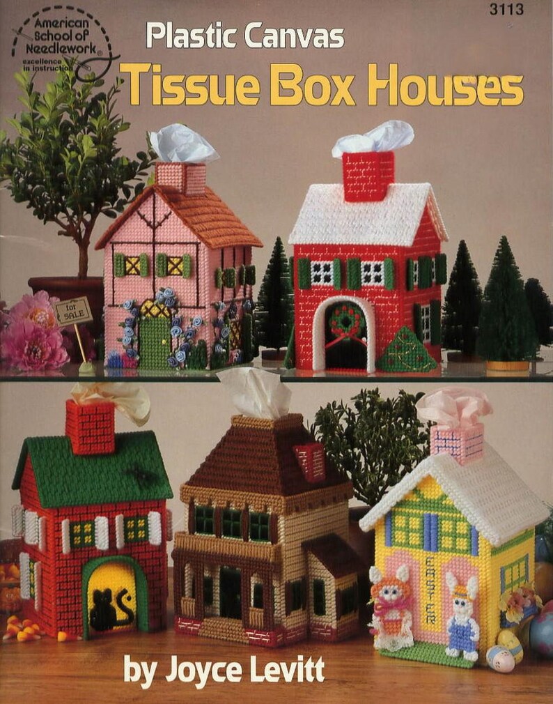 Vintage Plastic Canvas Pattern, Tissue Box Houses, PDF Instant Download ...