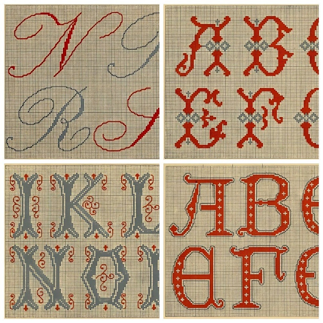 Vintage Cross Stitch Alphabet Patterns, Cross Stitch Monograms, PDF ...