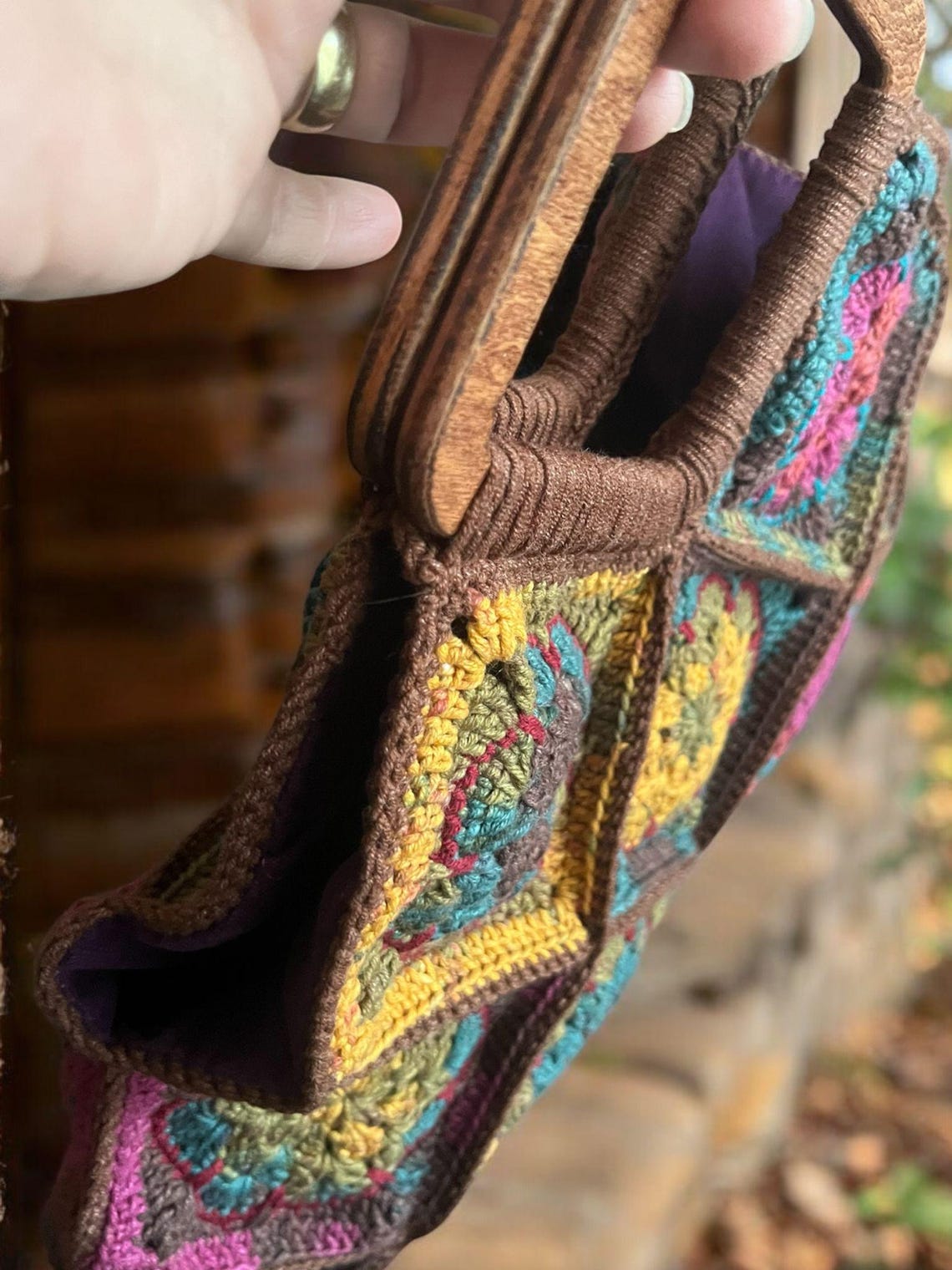 Vintage Color Crochet Purse Leather Handle , Gift for Mum Special Day ...