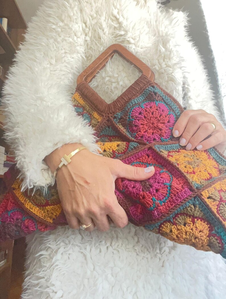 Vintage Color Crochet Purse Leather Handle , Gift for Mum Special Day ...