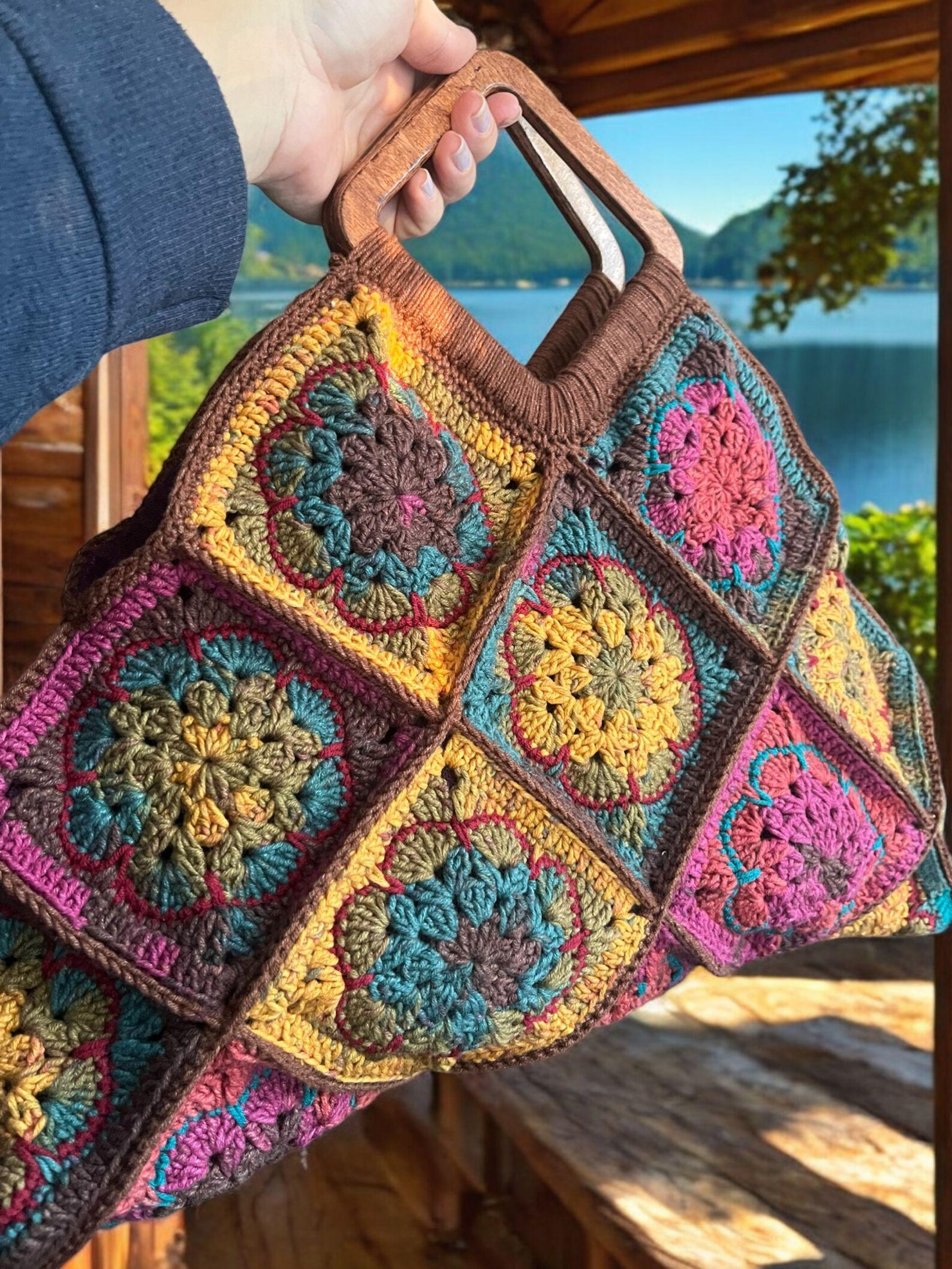 Vintage Color Crochet Purse Leather Handle , Gift for Mum Special Day ...