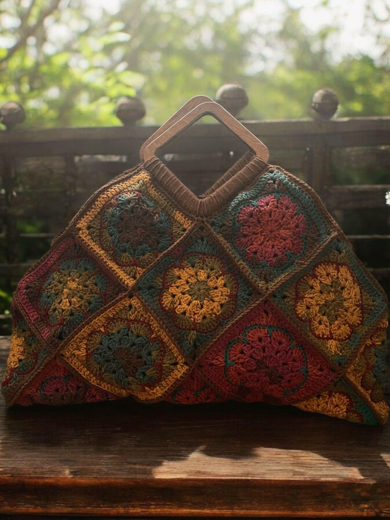 Vintage Color Crochet Purse Leather Handle , Gift for Mum Special Day ...
