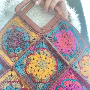 Vintage Color Crochet Purse Leather Handle , Gift for Mum Special Day ...
