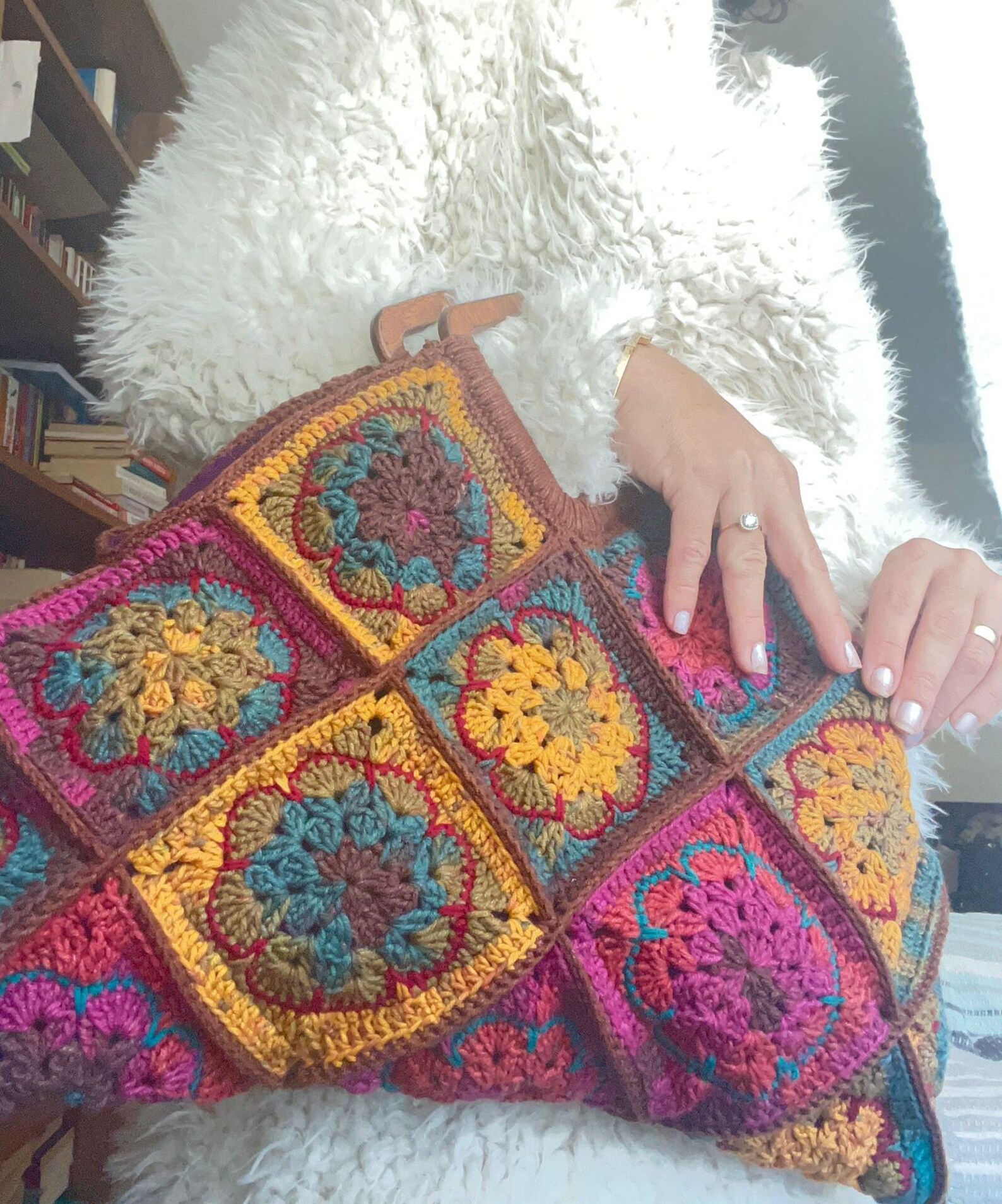 Vintage Color Crochet Purse Leather Handle , Gift for Mum Special Day ...