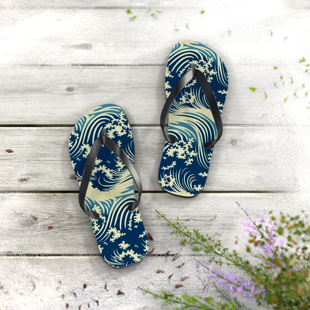 Aesthetic Hokusai Inspired Flip Flops, Unique Flip Flops for Women or ...