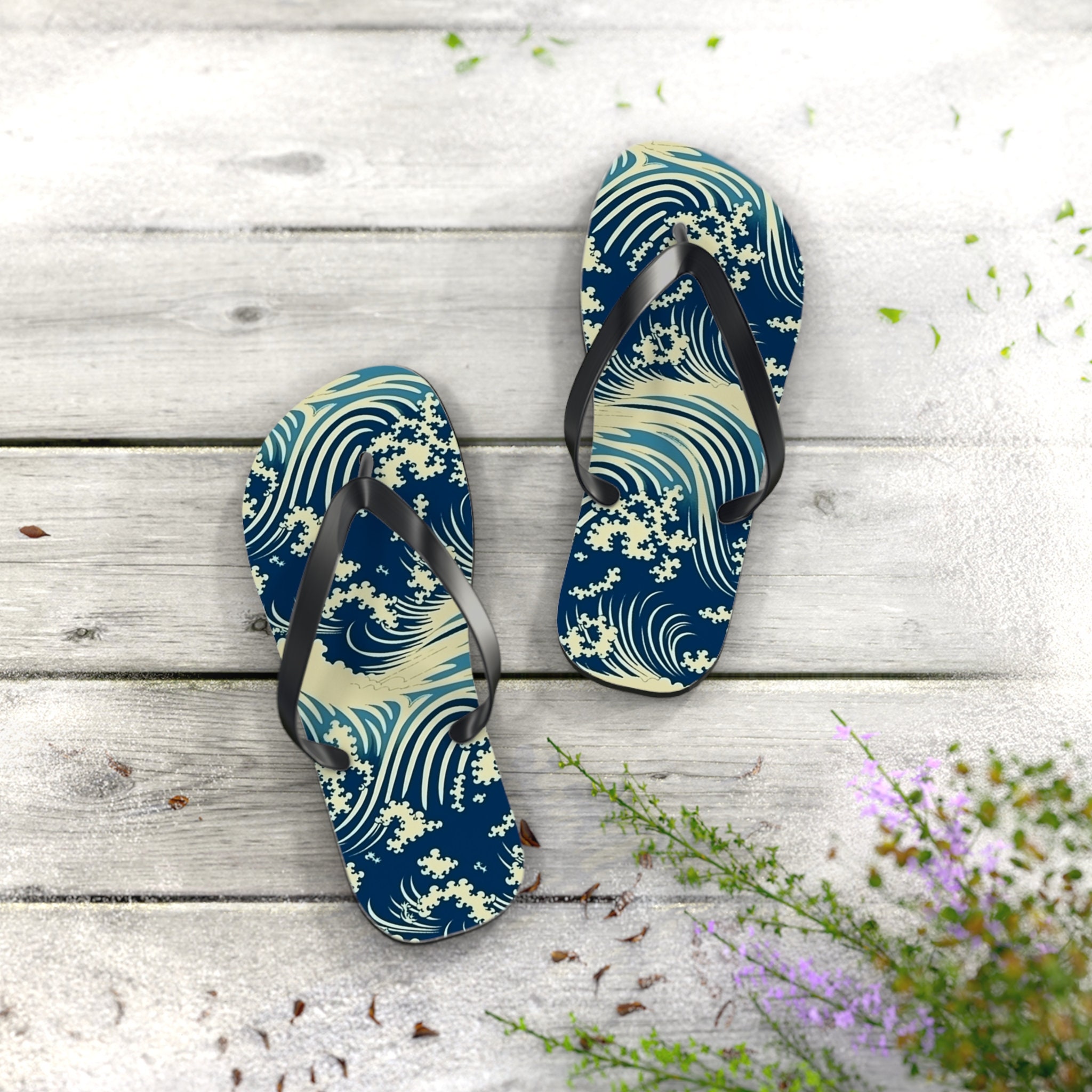 Aesthetic Hokusai Inspired Flip Flops, Unique Flip Flops for Women or ...
