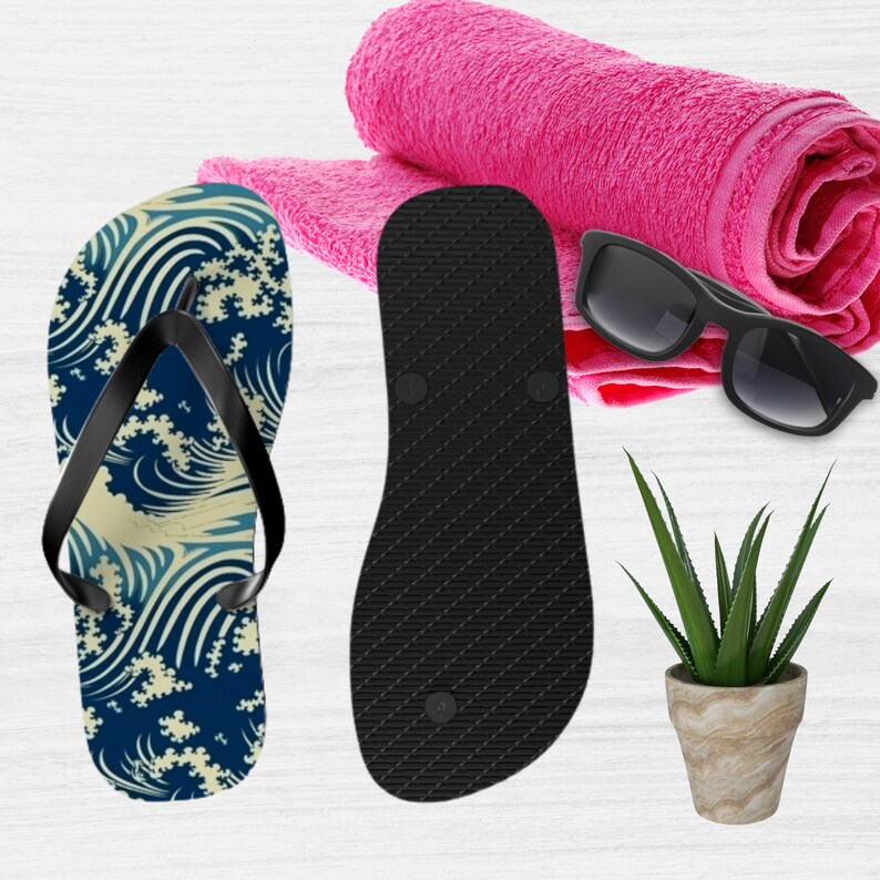 Aesthetic Hokusai Inspired Flip Flops, Unique Flip Flops for Women or ...