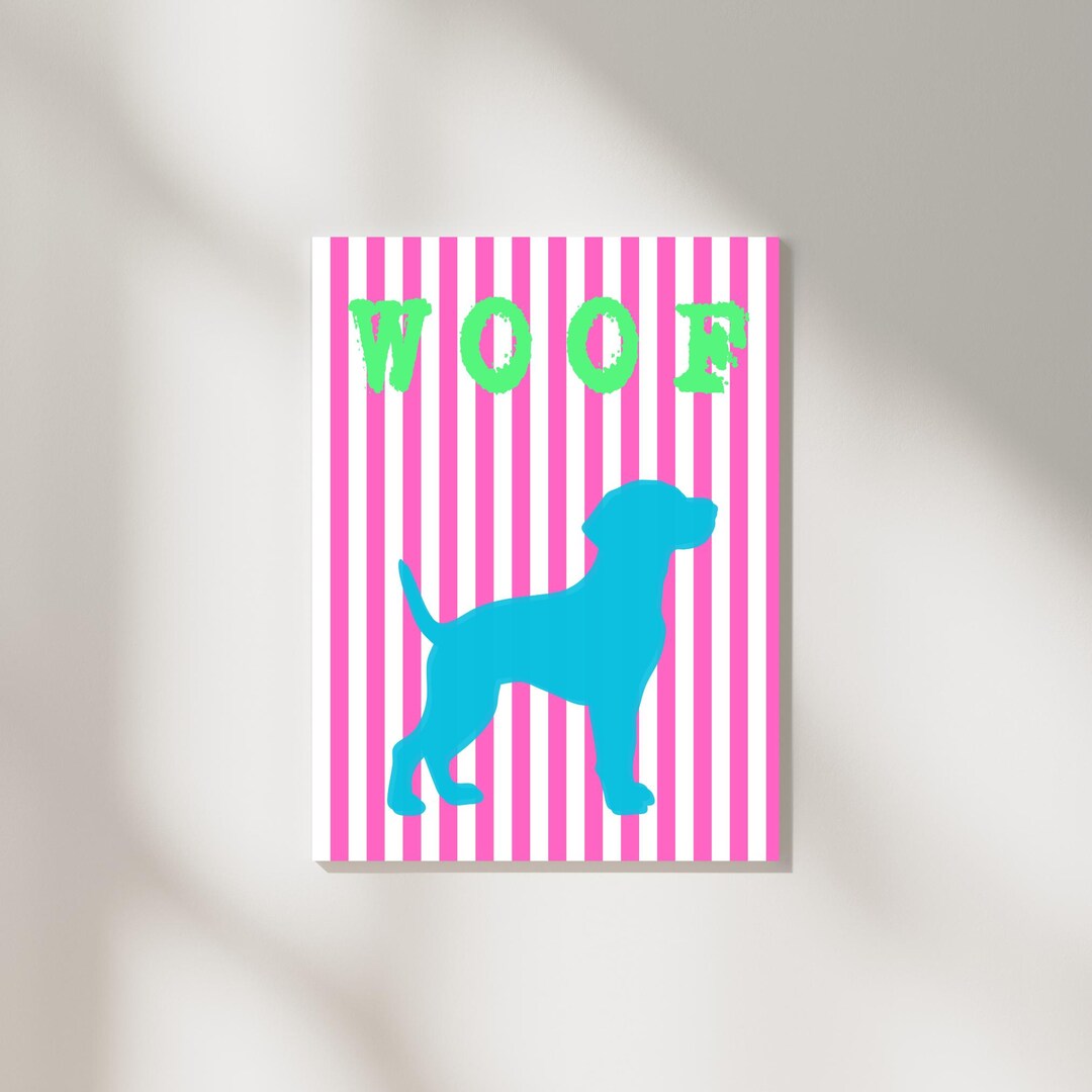 Kid's Farm Animals Poster for Bedroom or Playroom Dog Woof Pink and ...
