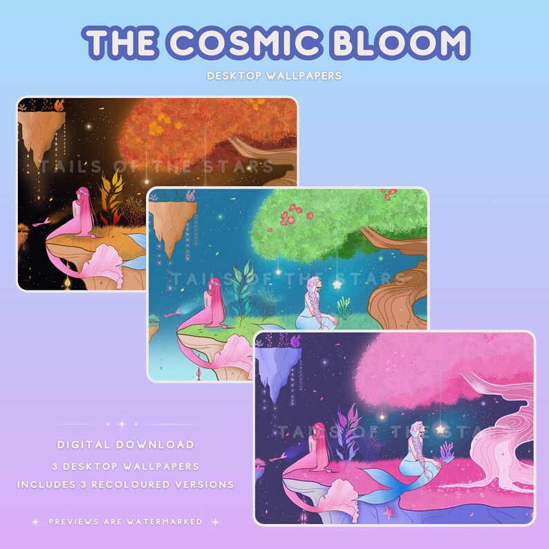 Cosmic Mermaids Desktop Wallpapers the Cosmic Bloom - Etsy