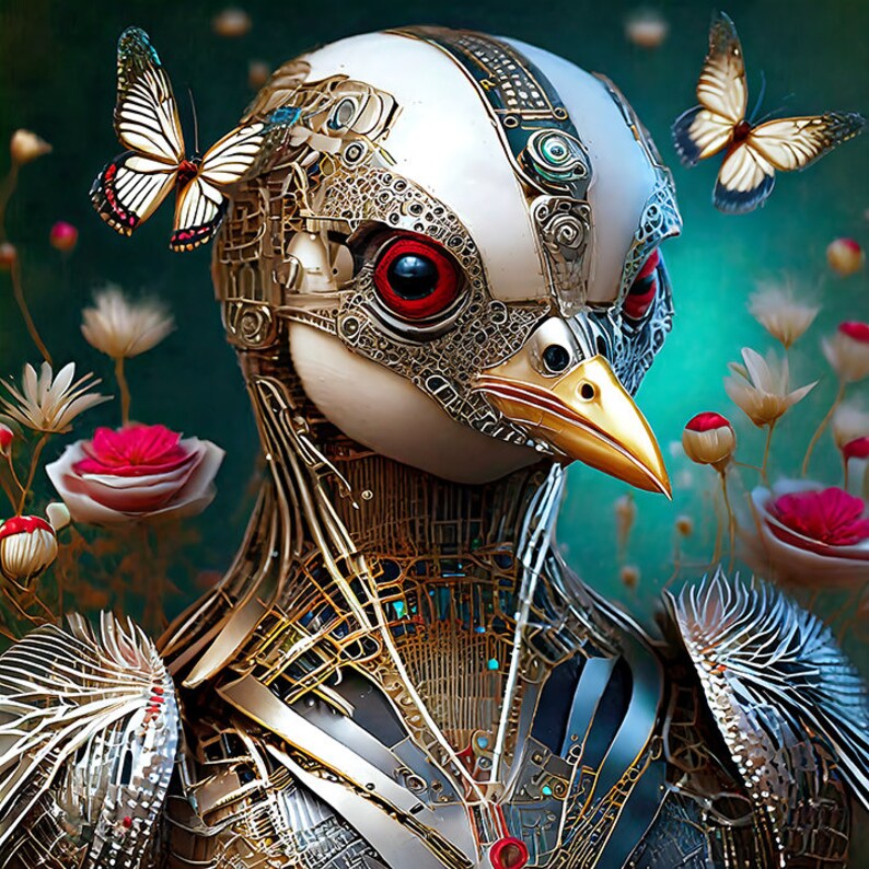 AI ART Cyborg Bird 02, Digital Art Print, Wall Art, Square, Digital ...