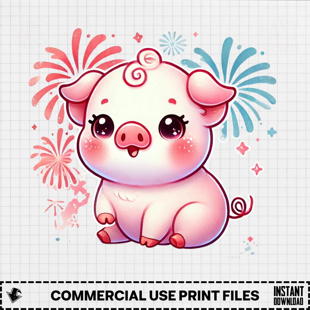Cute Pig With Fireworks Digital, Cartoon Pig Clipart, Baby Pig PNG ...