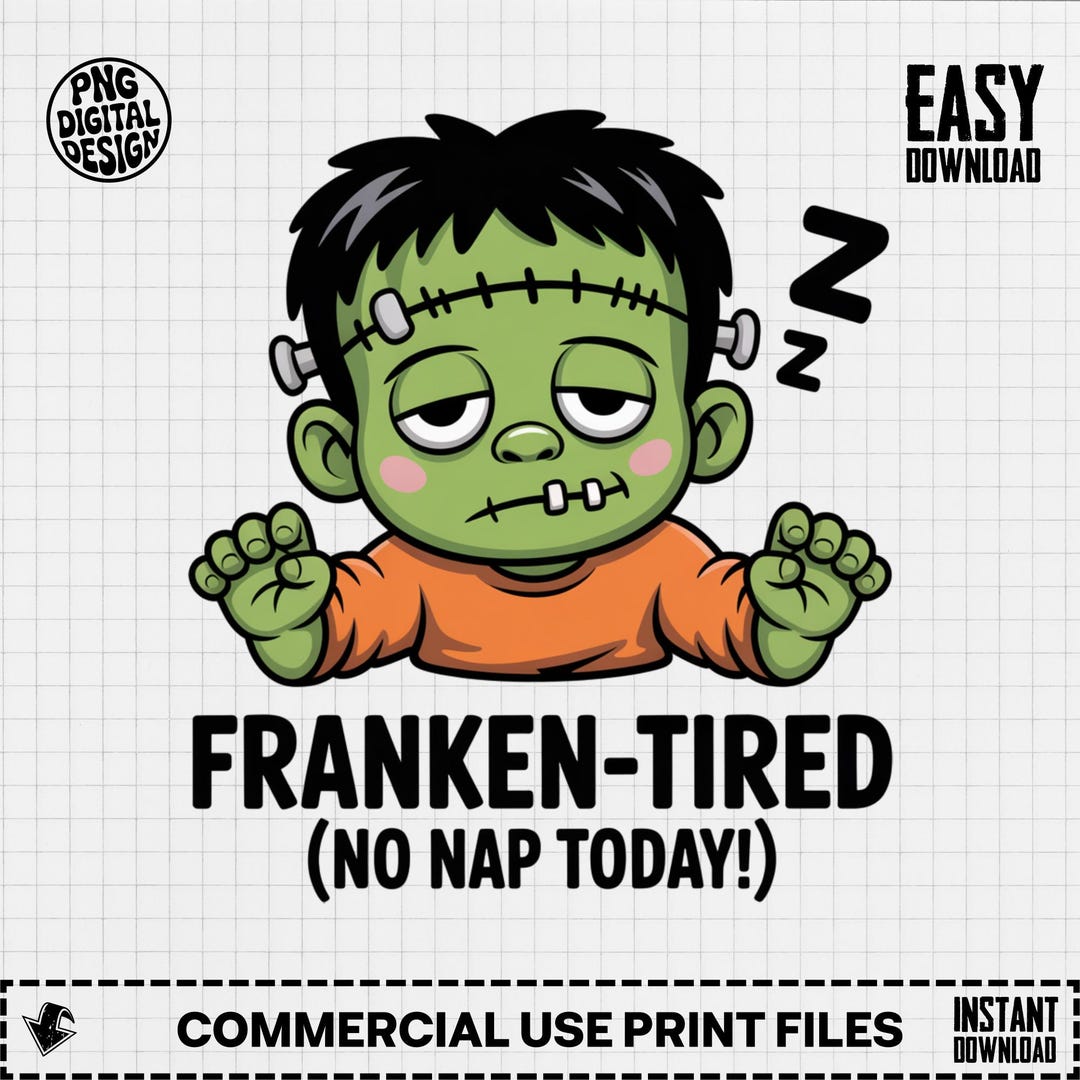 Franken Tired PNG: Funny Halloween Monster Clipart (digital Download ...