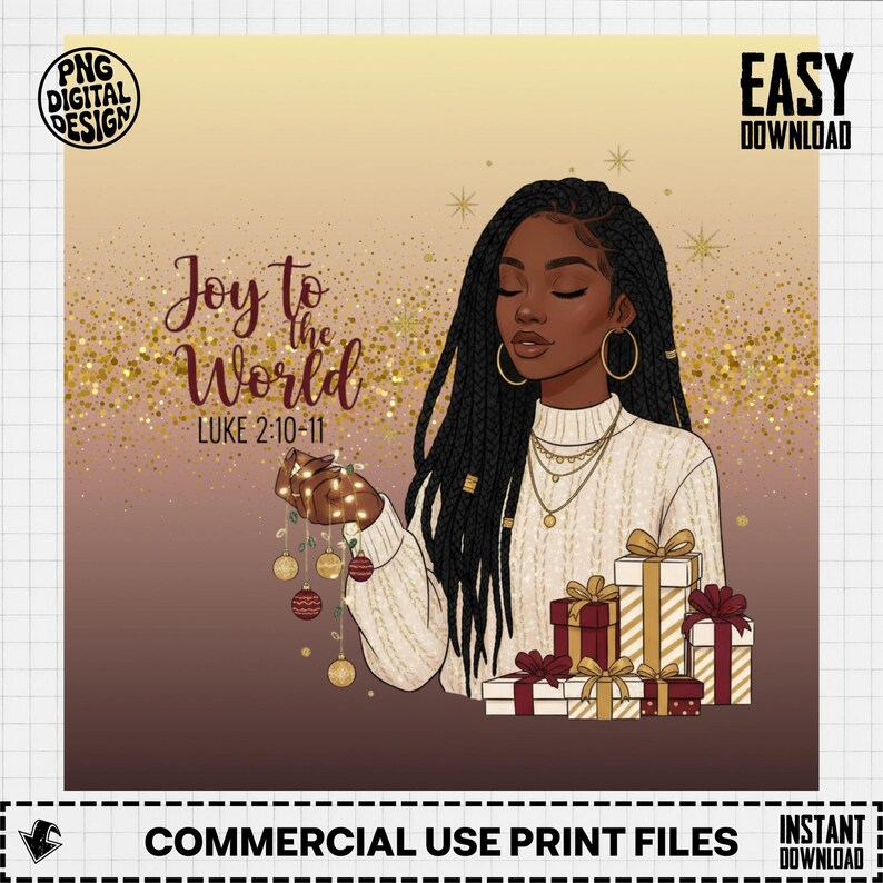 Joy to the World Digital, Black Woman Christmas, Afro Christmas ...
