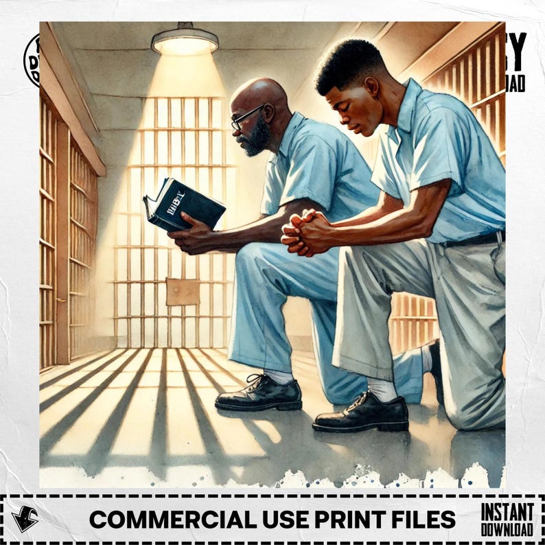 Watercolor Praying Men Print: Bible Scene, Prison Hope (digital ...
