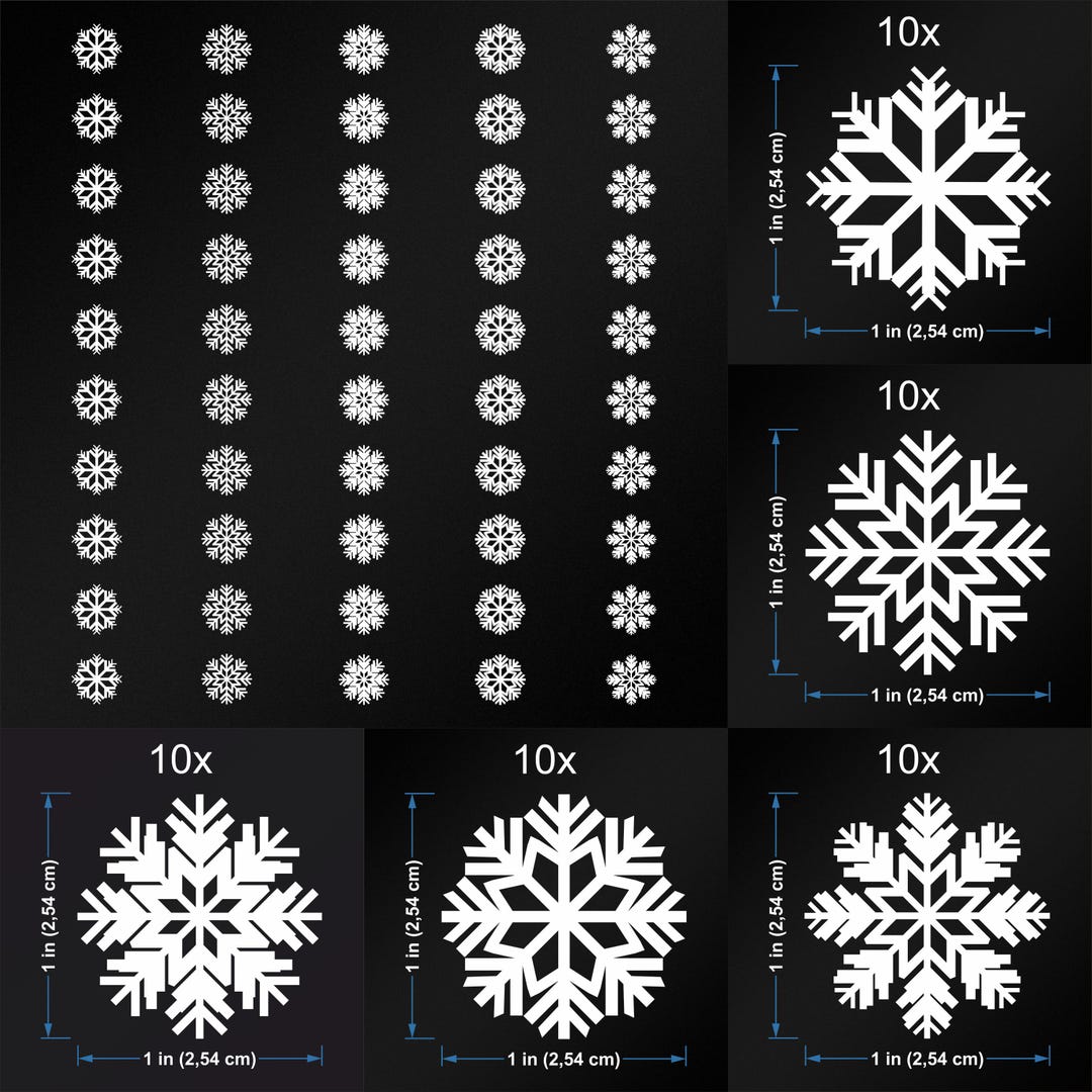Set of 50 1x1 Inch Snowflakes Christmas Winter Xmas Vinyl Decal Sticker ...