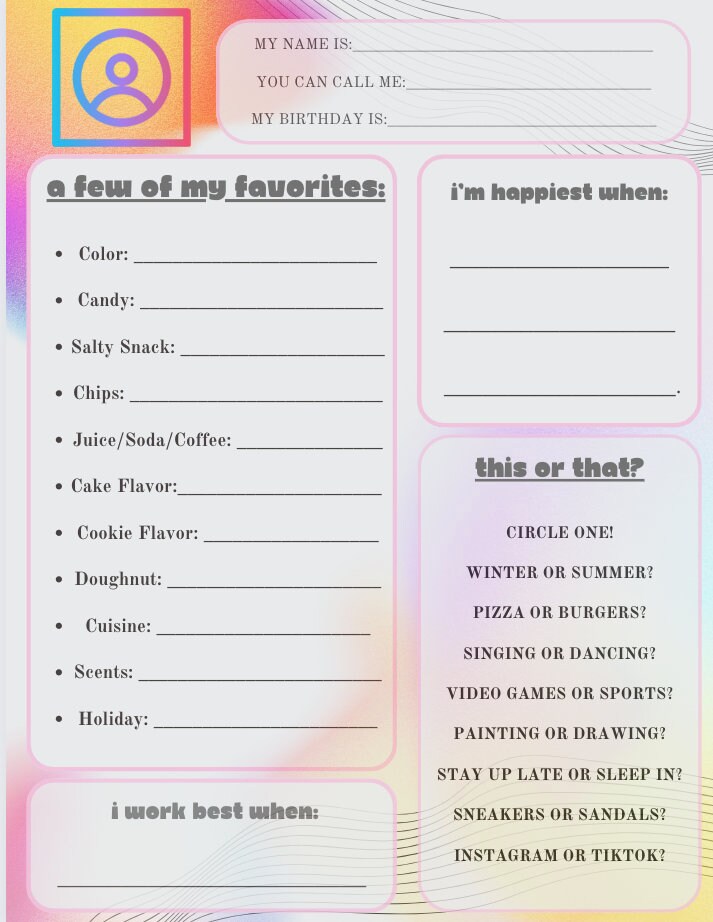 All About Me - Digital Sheet (perfect for Middle School/high School ...