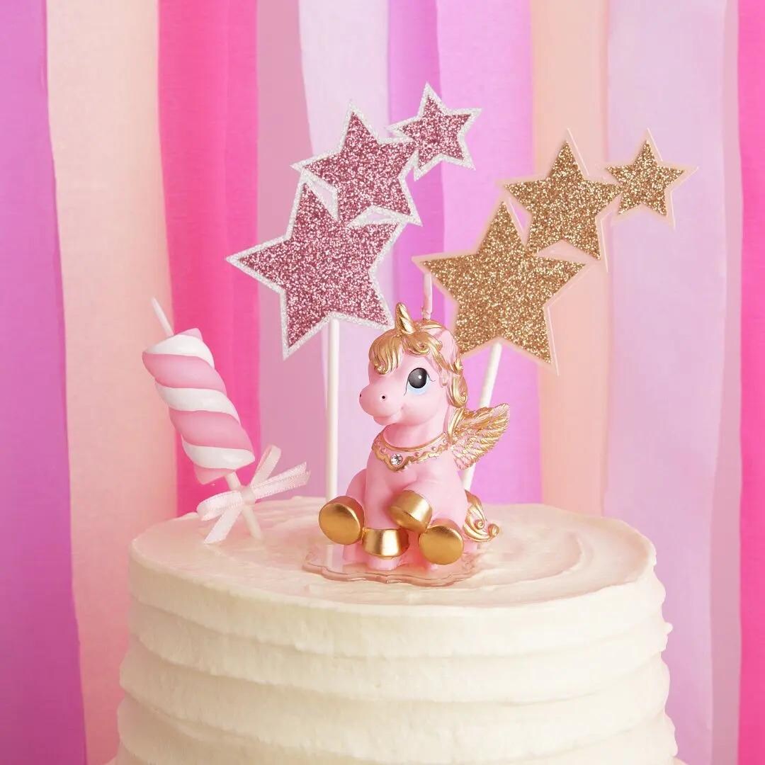 Birthday Candle Cake Topper Pink Chubby Unicorn Colorful Theme Candle ...