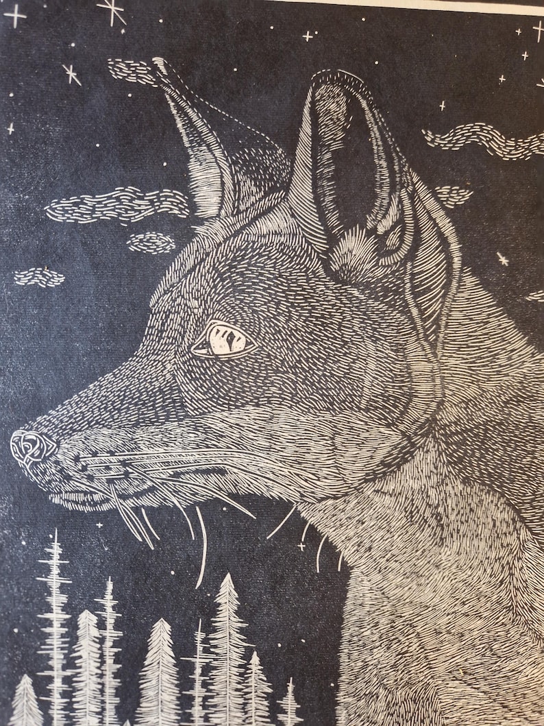 Fantastic Mr. Fox Lino Print - Kitakata Cream Paper - Etsy