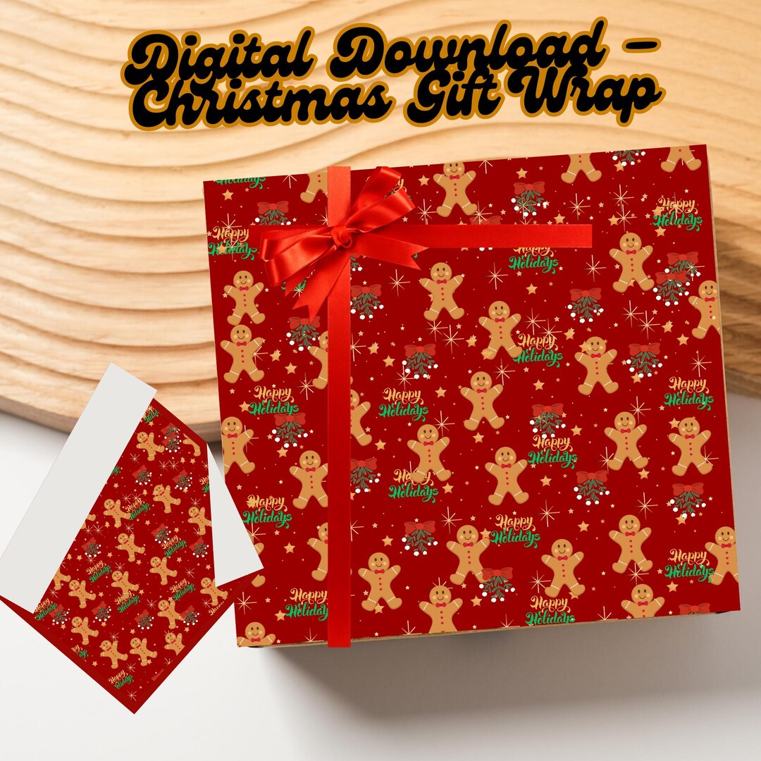 Printable Christmas Gift Wrap Digital Holiday Wrapping Paper With ...