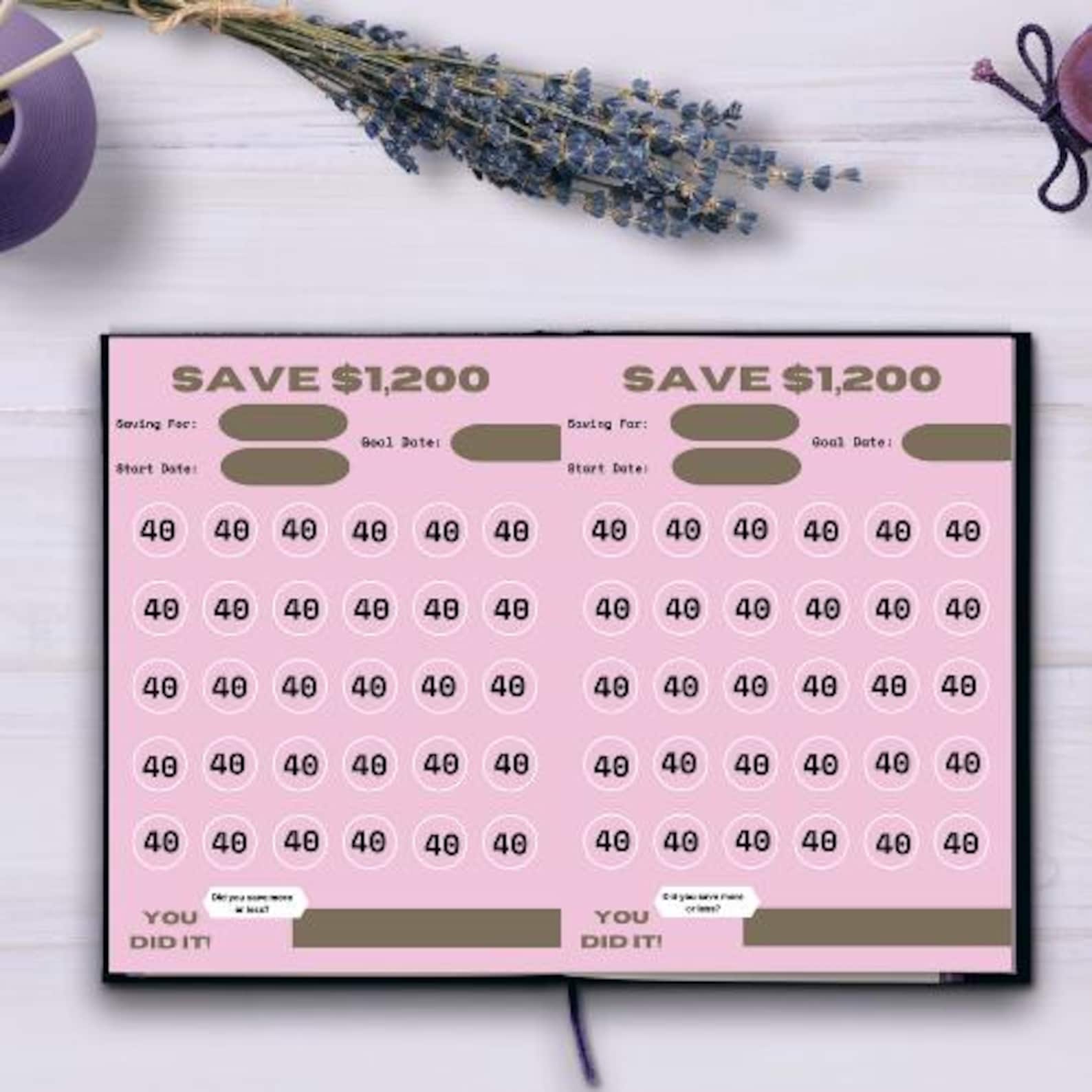 Printable Savings Tracker Fun 1,200 Budget Challenge, Money Saver Goal ...