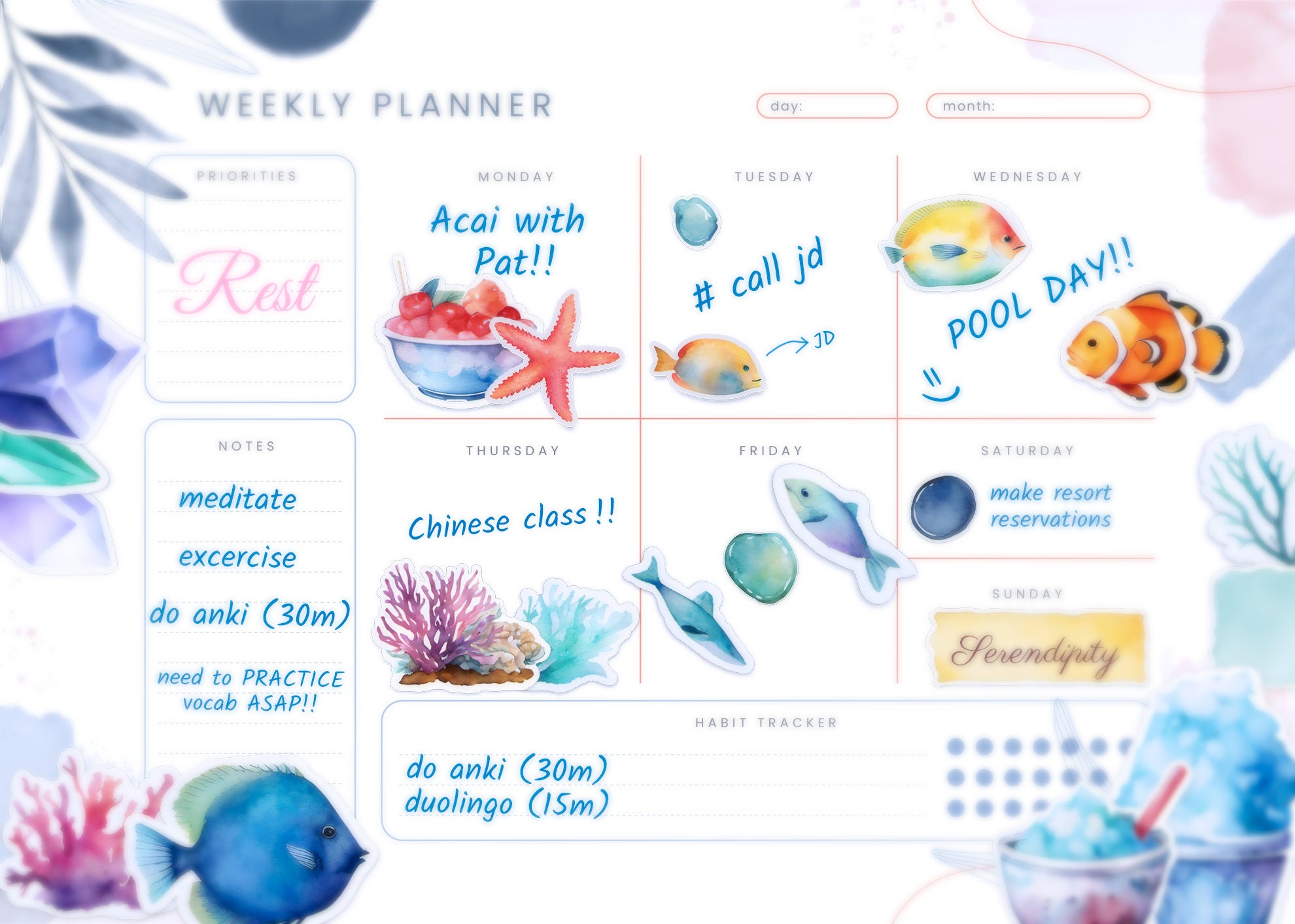 Watercolor Clipart Stickers Under the Sea Theme 70 Images for ...