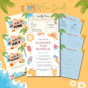 Printable Editable Summer Bucket List Planner Bundle, Summer Calendar ...