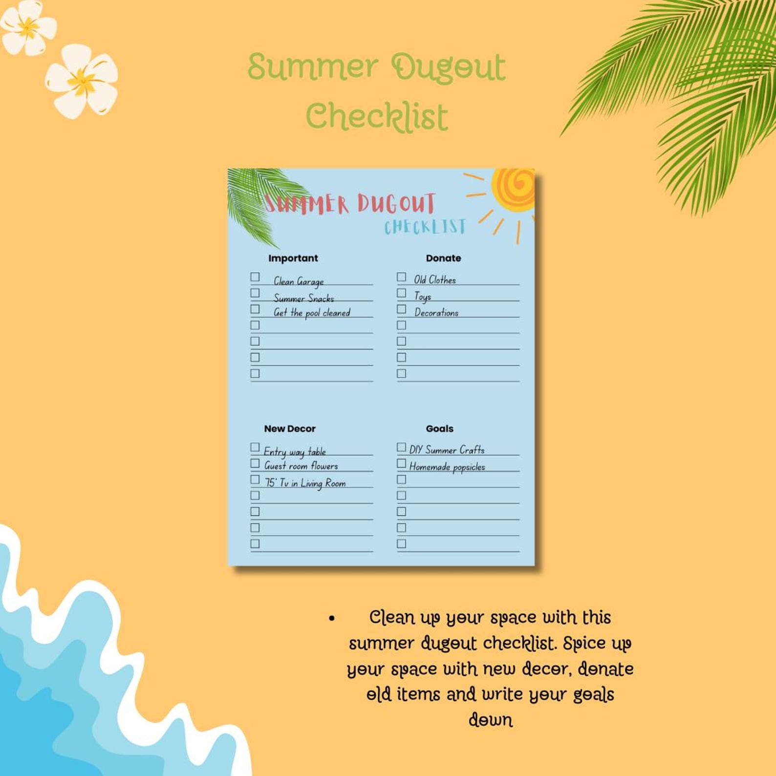 Printable Editable Summer Bucket List Planner Bundle, Summer Calendar ...