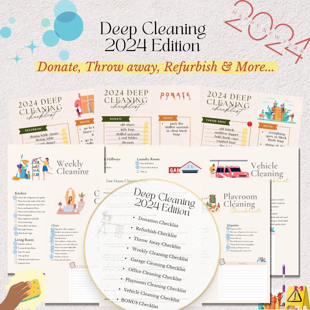 2024 Deep Cleaning Checklist Bundle Cleaning Planner Declutter ...