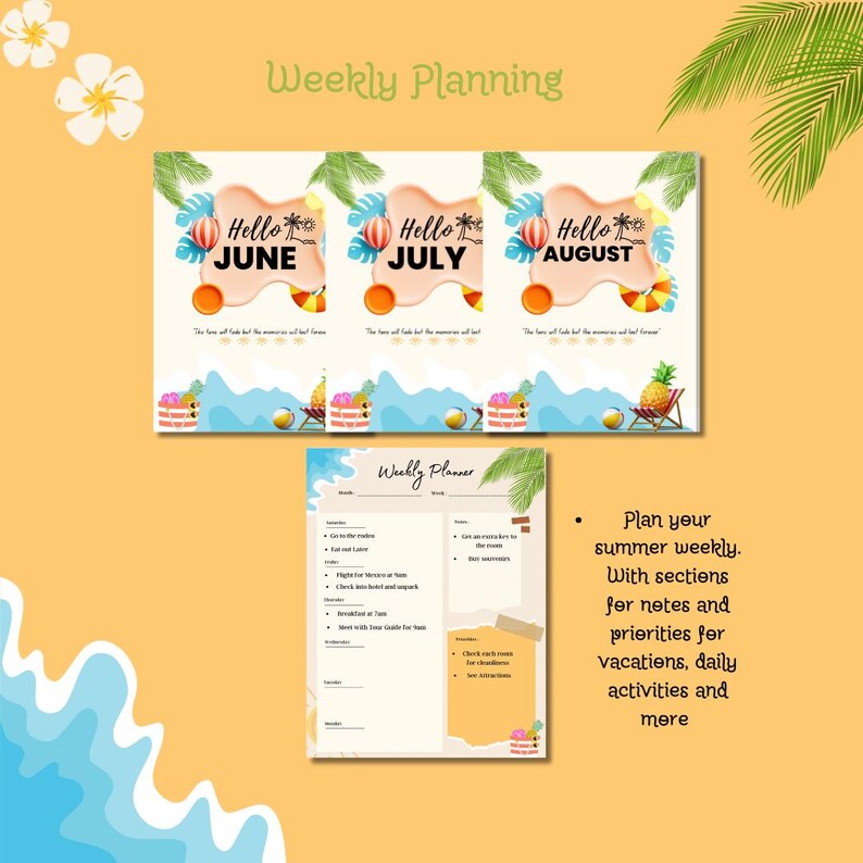 Printable Editable Summer Bucket List Planner Bundle, Summer Calendar ...