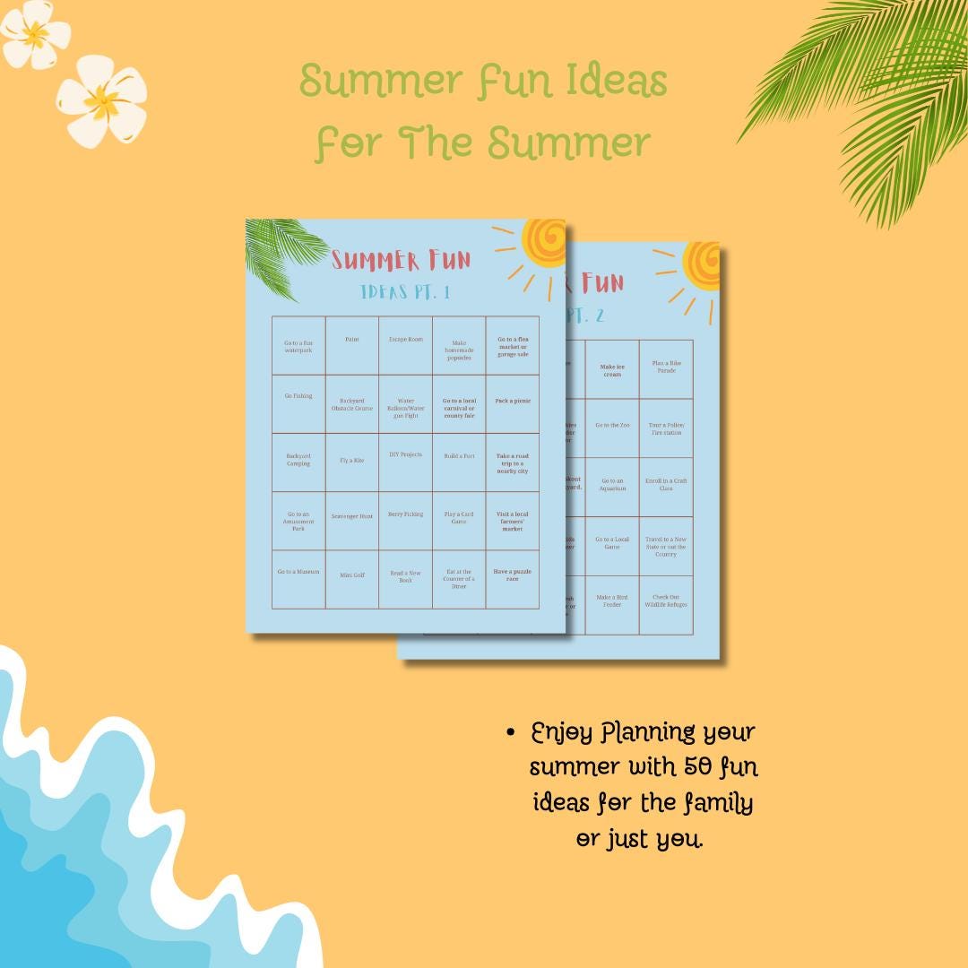 Printable Editable Summer Bucket List Planner Bundle, Summer Calendar ...