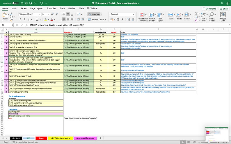 Fully Editable MS Excel KPI Toolkit for IT Personnel - Etsy