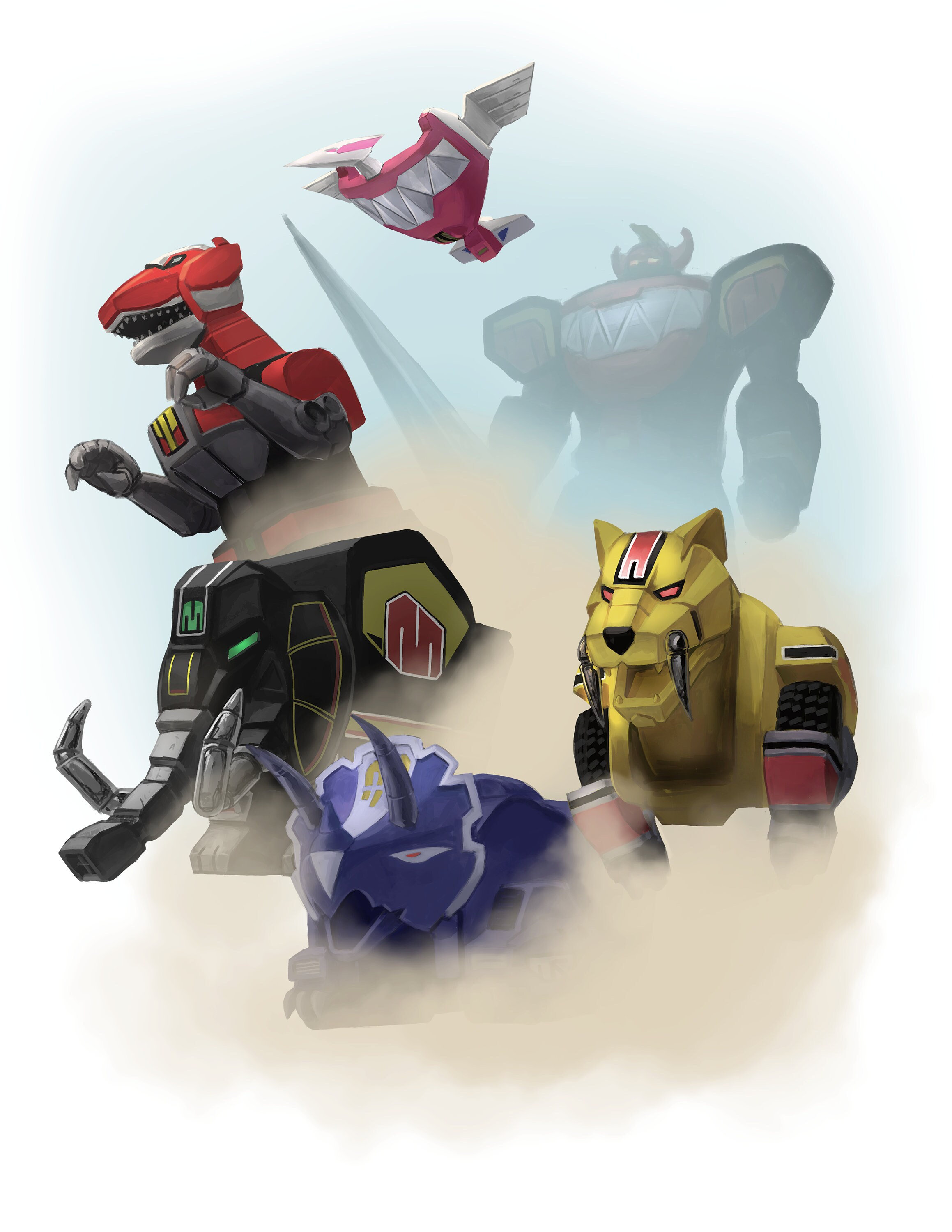 Mighty Morphin Power Rangers - Zords With Megazord - 8.5x11 Art Print ...