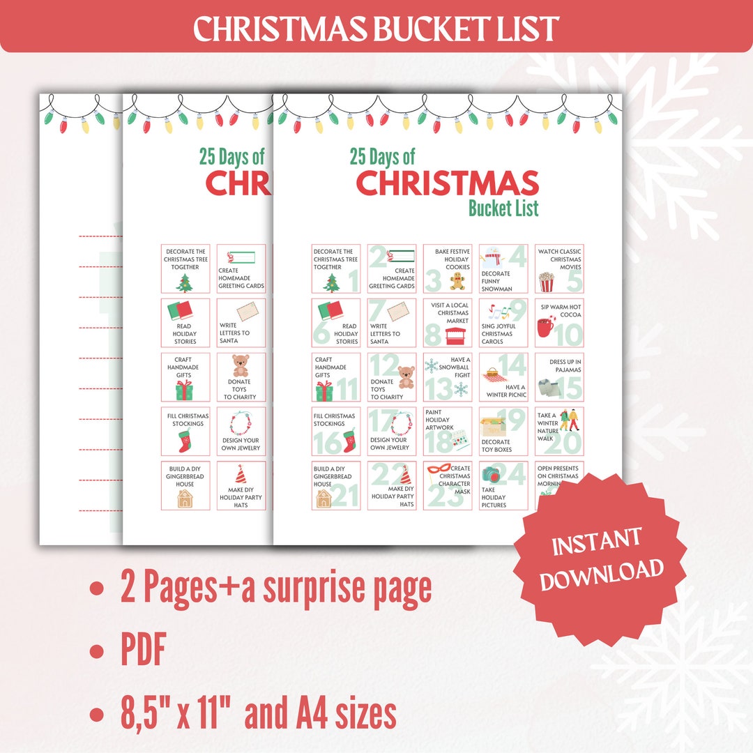 Christmas Bucket List Instant Digital Download Christmas Activities for ...