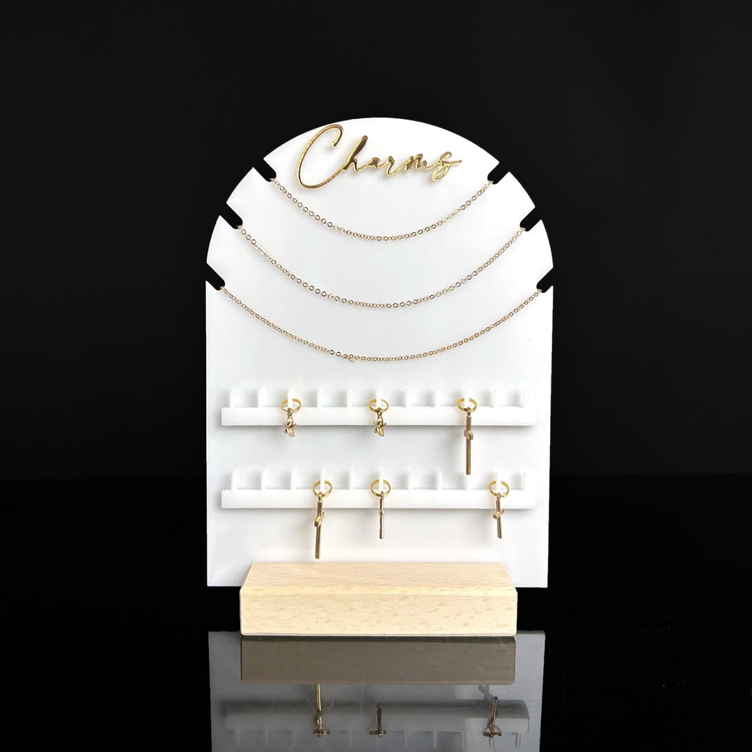 Charm Bar and Chain Display, White Necklace Holder, Gold ...