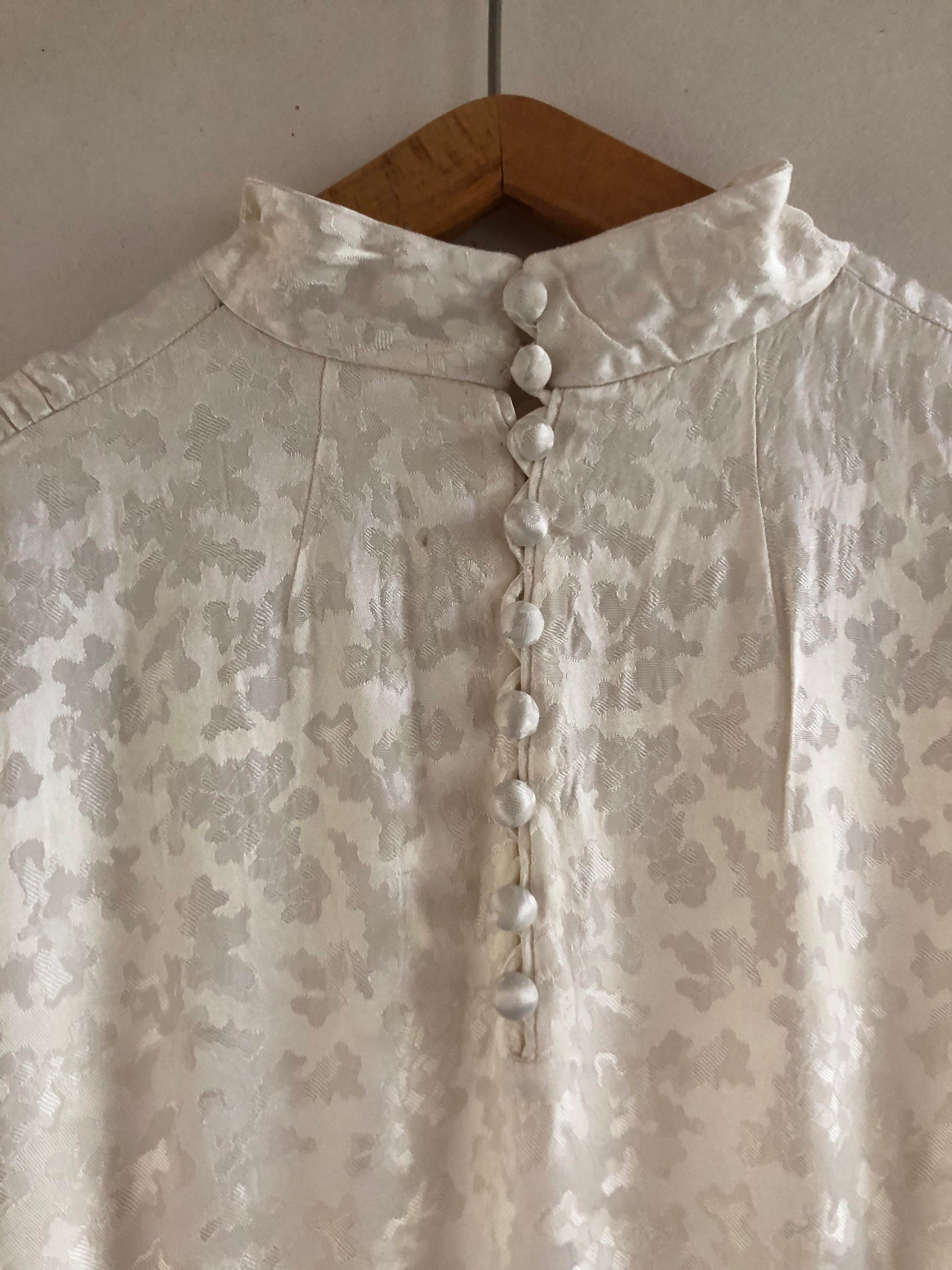 1940s Sumptuous Satin Wedding Dress, Brocaded, Pointy Collar, Little ...