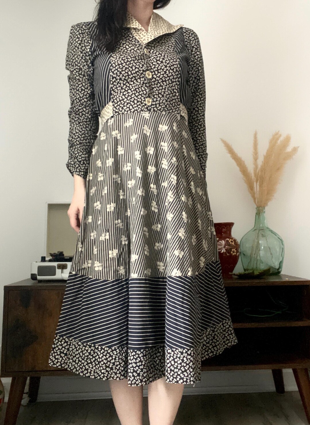 1970s Ann Reeves and Co Floral and Fruits Cottonl Prairie Dress, 1940s ...