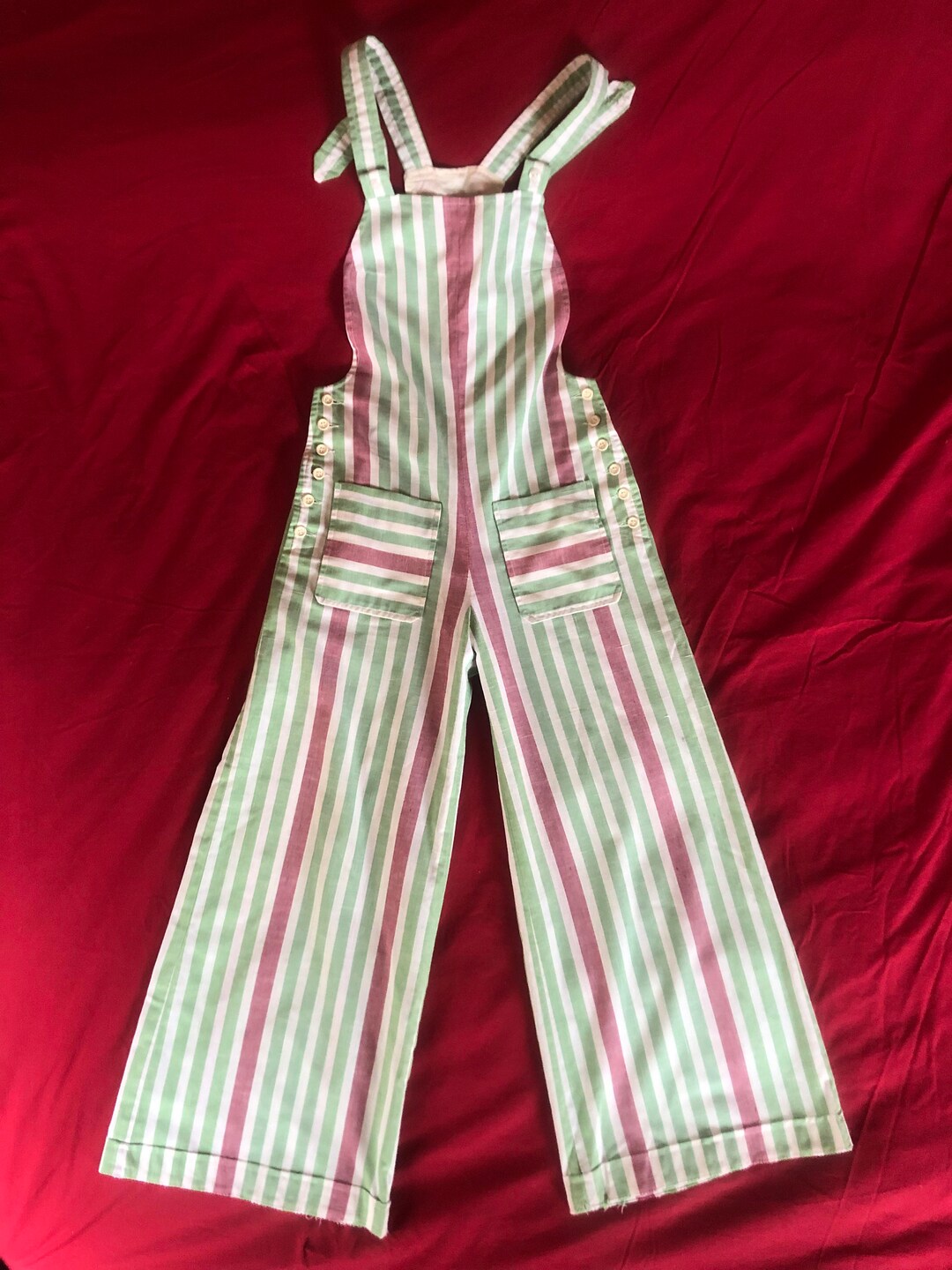 1970s Mixed Cotton Striped Overalls - Beach Pajama, Small - Etsy