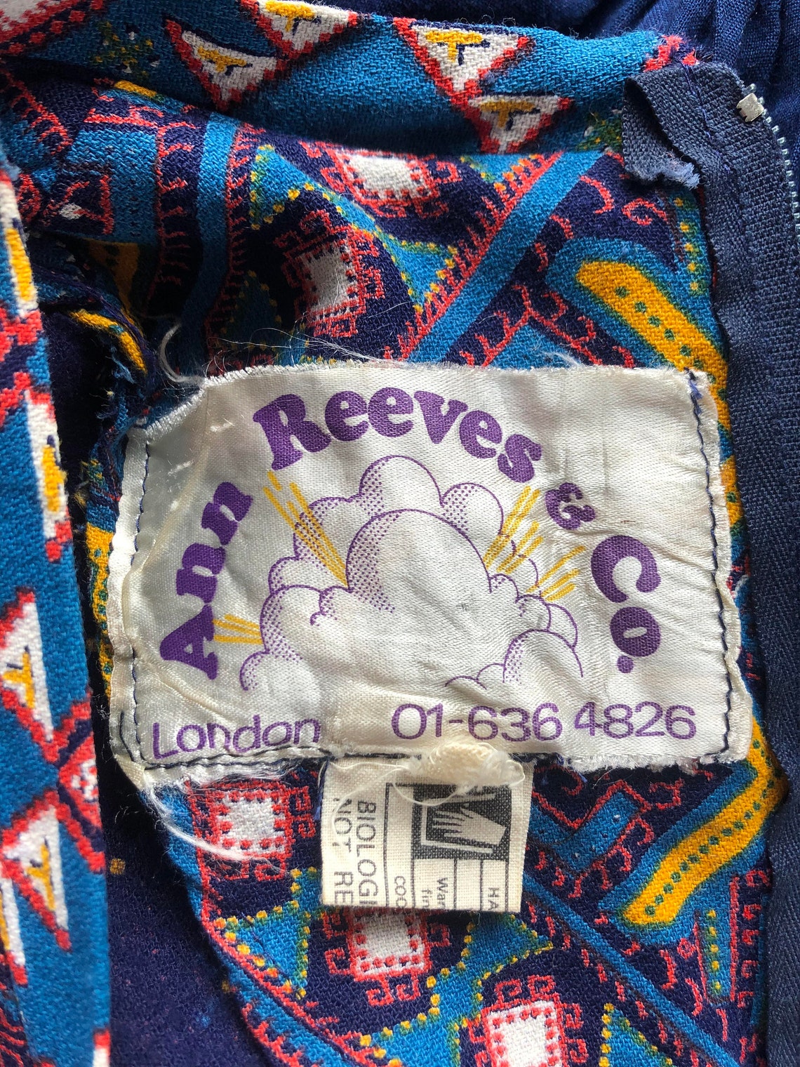 1970s Ann Reeves and Co London Boho Printed Dress, Square Neckline, XS ...