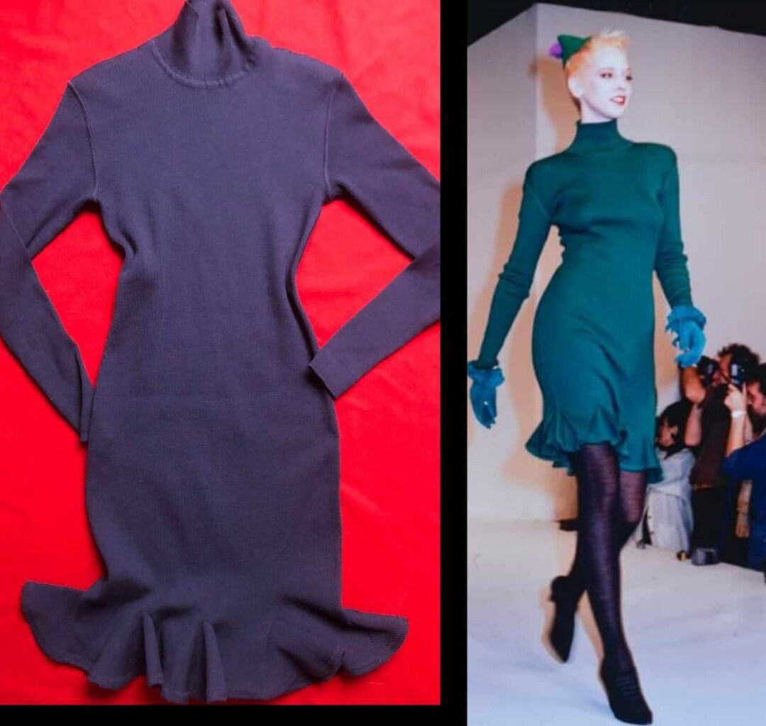 1987-88 Dorothée Bis Wool Turtleneck Stretchy Dress, Small-medium - Etsy