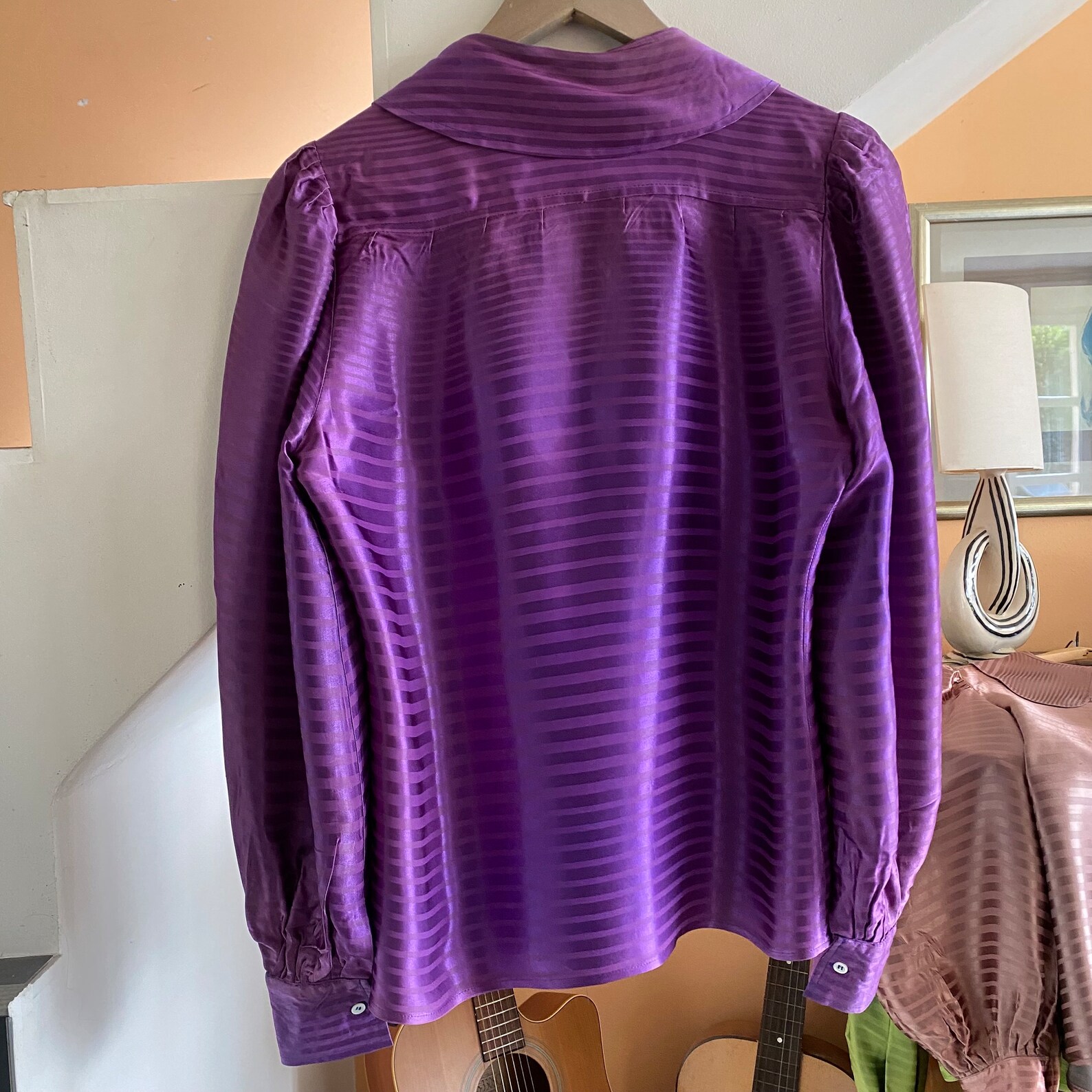 1972 Documented Onzeur Trant French Vintage Purple Satin Shirt, Large ...