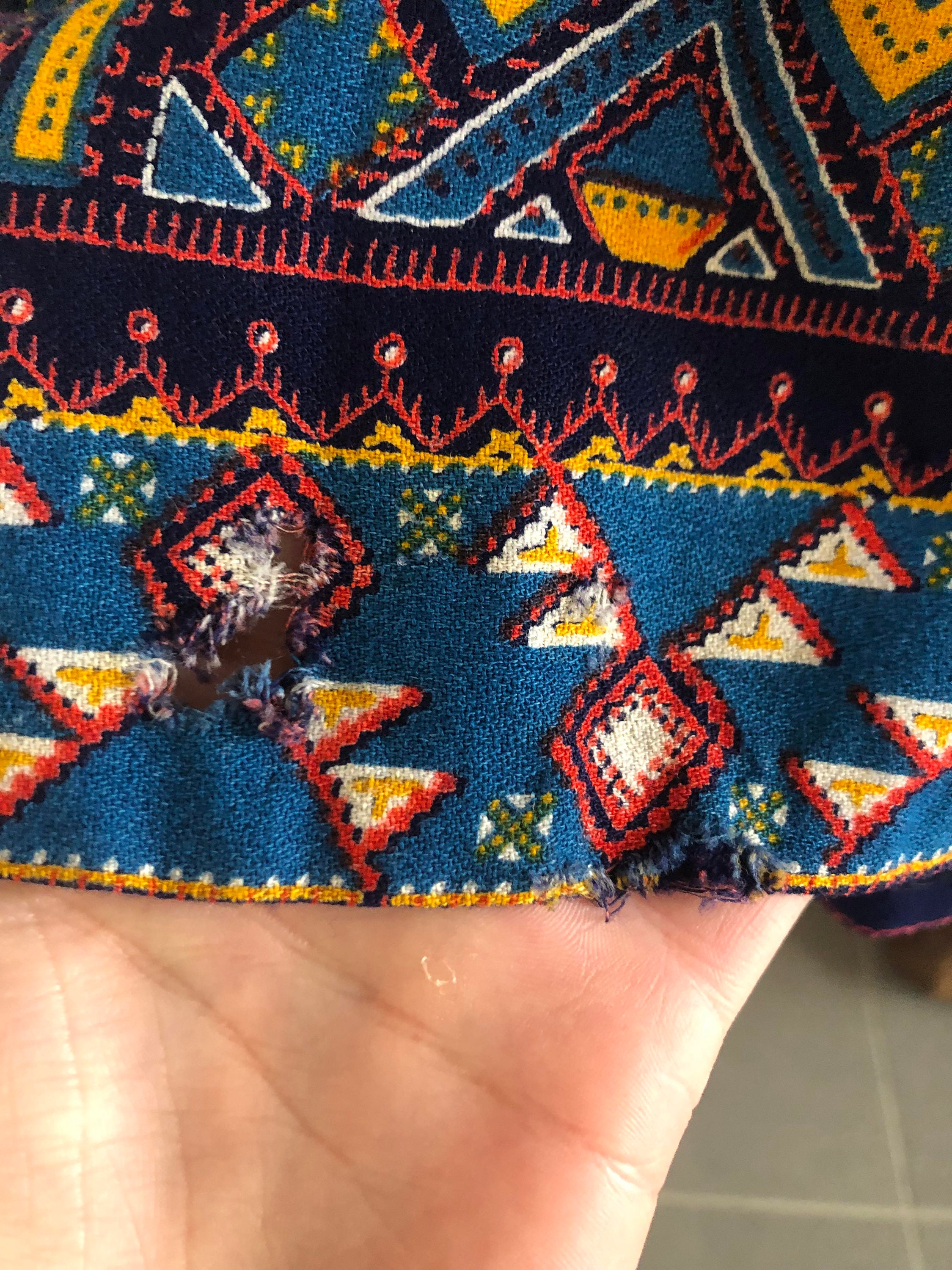 1970s Ann Reeves and Co London Boho Printed Dress, Square Neckline, XS ...