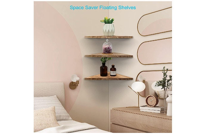 Corner Wall Shelf Set of 3 Floating Corner Shelves for Wall, Rustic ...