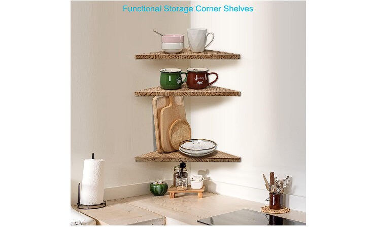 Corner Wall Shelf Set of 3 Floating Corner Shelves for Wall, Rustic ...