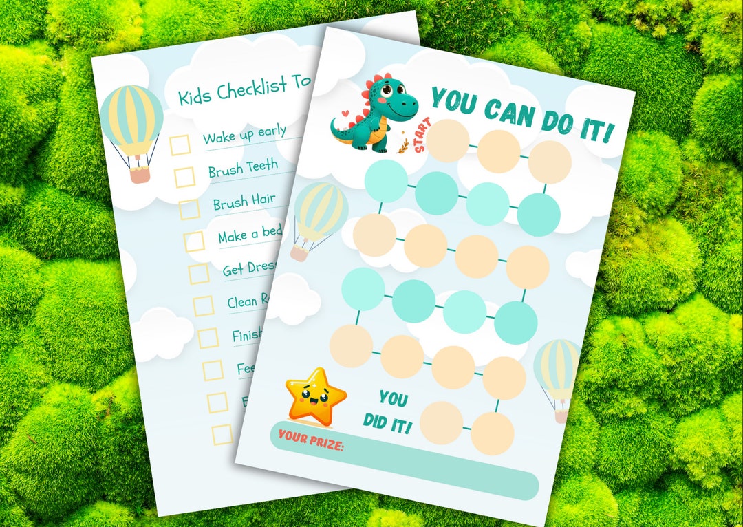 Dinosaur Chore Chart for Kids Fun Reward Tracker Daily Routine ...